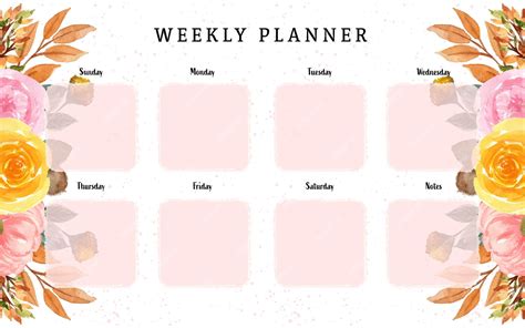 Planificador Semanal Colorido Con Fondo Floral Rústico De Acuarela