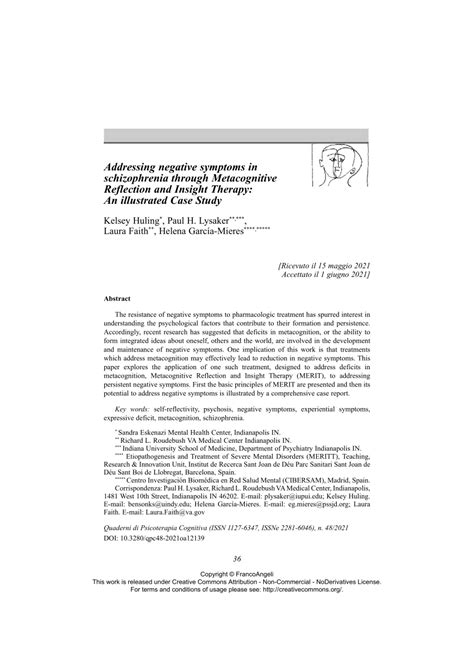 Pdf Addressing Negative Symptoms In Schizophrenia Through Metacognitive Reflection And Insight