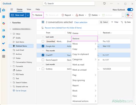Recover Deleted Items Or Email In Outlook Web App Outlook Outlook Web
