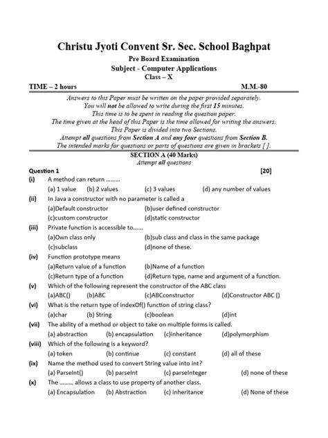 X Computer Pre Board I Download Free Pdf Programming Constructor Object Oriented Programming