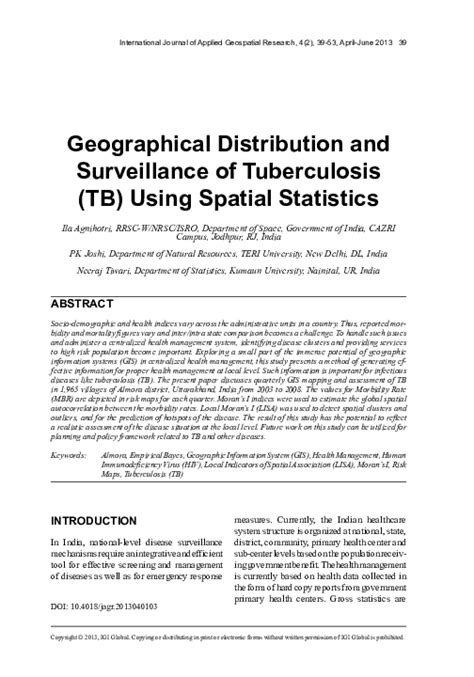 Pdf Geographical Distribution And Surveillance Of Tuberculosis Tb Using Spatial Statistics