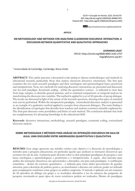 Pdf On Methodology And Methods For Analysing Classroom Discursive Interaction A Discussion