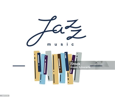 재즈 음악 엠블럼 또는 로고 벡터 플랫 스타일 일러스트레이션 녹음 레이블 또는 스튜디오 또는 뮤지컬 밴드를위한 그랜드 피아노 로고 타입 춤에 대한 스톡 벡터 아트 및 기타