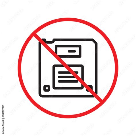 Forbidden Floppy Disk Icon No Floppy Disk Vector Sign Prohibited Disc Icon Warning Caution