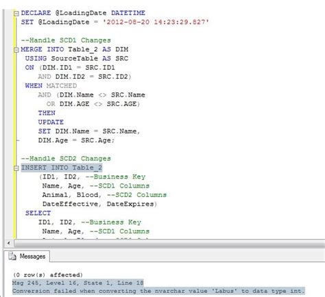 Sql Server T Sql Conversion Error In T Sql Merge Statement Stack