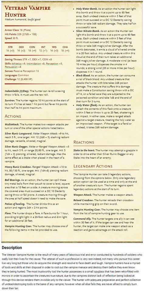 [oc] Vampire Hunter Enemy Stat Block Help Link In Comments R Dnd