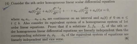 Solved 4 ﻿consider The Nth Order Homogeneous Linear Scalar