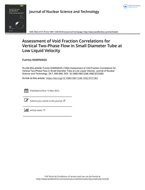 Pdf Assessment Of Void Fraction Correlations For Vertical Two Phase Flow In Small Diameter