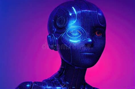 Artificial Intelligence In Humanoid Head With Neural Network Thinks Ai With Digital Brain Is