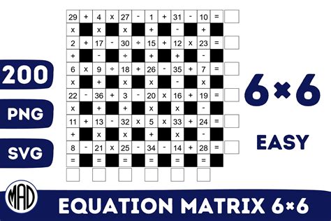 Equation Matrix Easy Mode 6×6 Grid Graphic By Marina Art Design · Creative Fabrica
