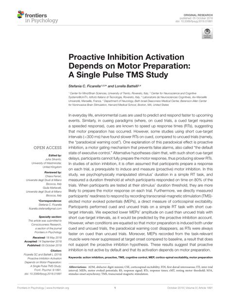 Pdf Proactive Inhibition Activation Depends On Motor Preparation A