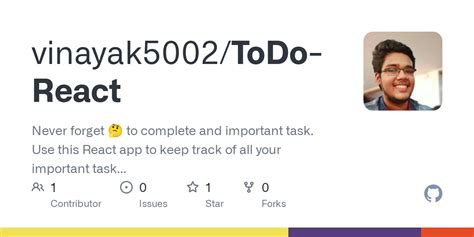 GitHub Vinayak5002 ToDo React Never Forget To Complete And Important Task Use This React