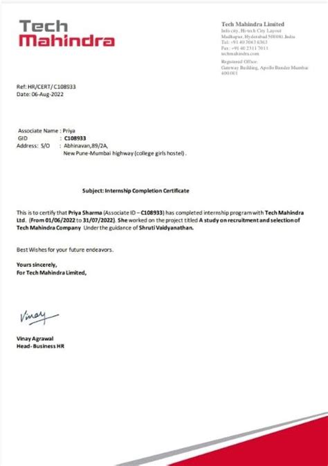 Techmahindra Work Opportunity Hr Internship Gratitude Team