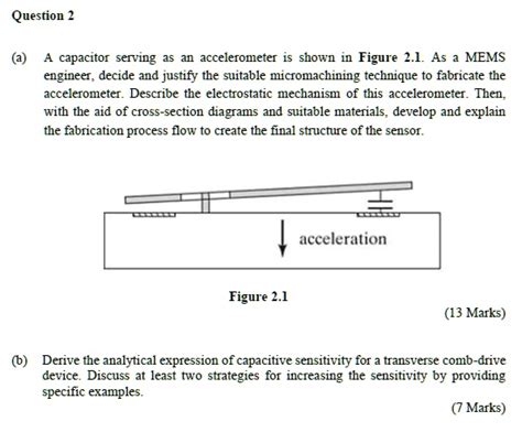 SOLVED: (a) A capacitor serving as an accelerometer is shown in Figure 2.1. As a MEMS engineer ...