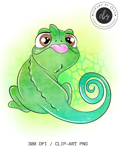 Watercolour Pascal Lizard Clipart Pascal Rapunzel Png 300 Dpi Digital