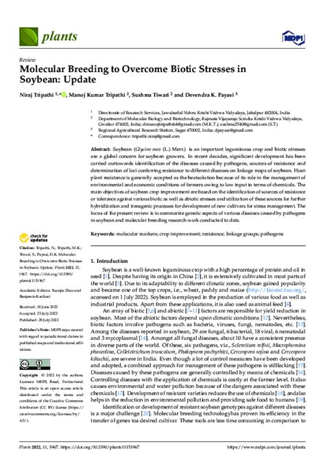 Pdf Molecular Breeding To Overcome Biotic Stresses In Soybean Update