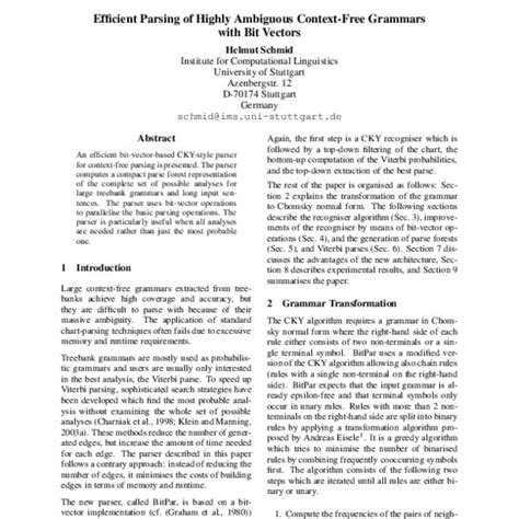 Efficient Parsing Of Highly Ambiguous Context Free Grammars With Bit Vectors Acl Anthology