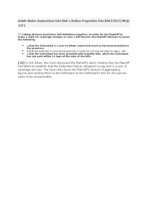 Laws Case Laws Indah Water Konsortium Sdn Bhd V Belton Properties Sdn Bhd 2022 Mlju 3471