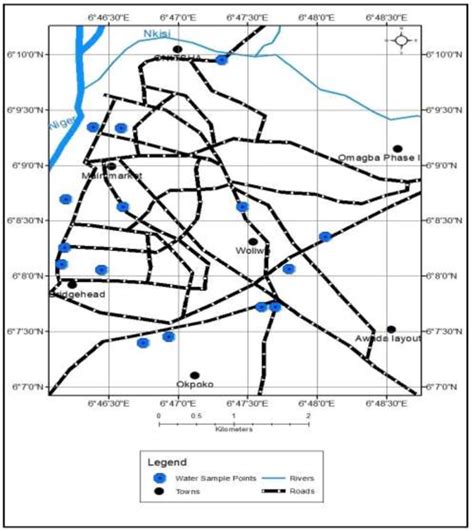 Location Map Of The Study Area Showing The Various Sampling Points Gis