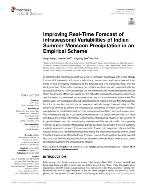 Pdf Improving Real Time Forecast Of Intraseasonal Variabilities Of