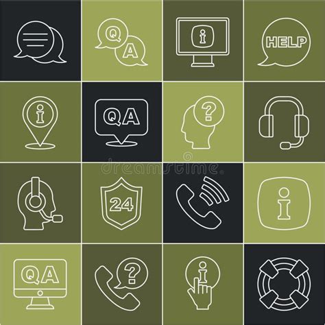 Set Line Lifebuoy Information Headphones Monitor With Information Question And Answer