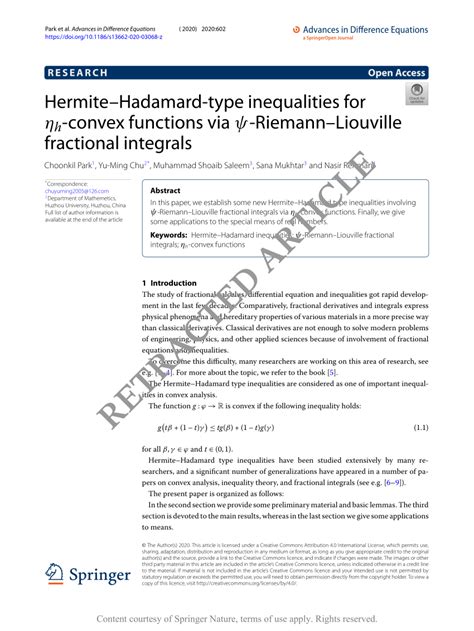 Pdf Hermitehadamard Type Inequalities For ηh Convex Functions Via ψ Riemannliouville