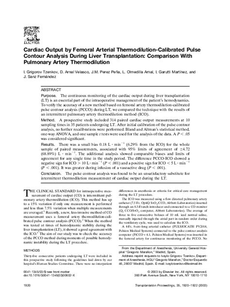 Pdf Cardiac Output By Femoral Arterial Thermodilution Calibrated Pulse Contour Analysis During