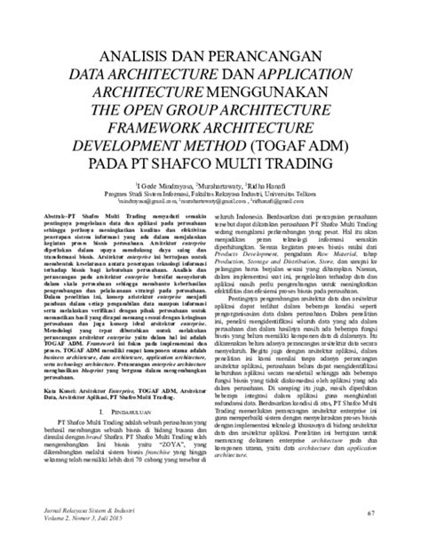 Pdf Analisis Dan Perancangan Data Architecture Dan Application