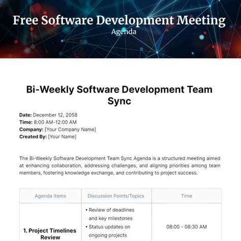 free software development meeting agenda template to edit online