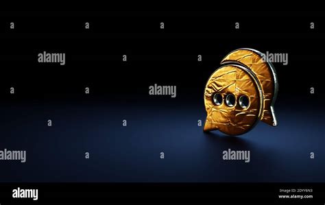 3d Rendering Symbol Of Two Rounded Chat Bubbles With Three Dots Wrapped In Gold Thermal Foil