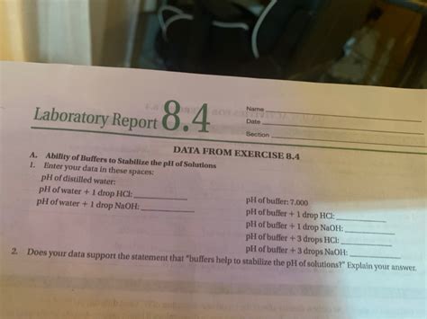 Solved Name Laboratory Report 84 Date Section Data From