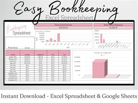 Easy Bookkeeping Spreadsheet Bookkeeping Template Bookkeeping Small