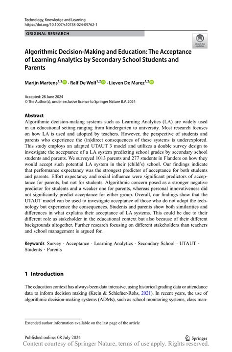 Algorithmic Decision Making And Education The Acceptance Of Learning Analytics By Secondary