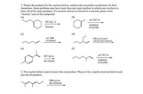 Solved 1. Predict the products for the reactions below, and | Chegg.com
