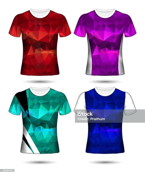 T셔츠 템플릿 다른 색상의 추상 기하학적 컬렉션 다각형 모자이크 T 셔츠에 대한 스톡 벡터 아트 및 기타 이미지 T 셔츠 경쟁 공란 Istock