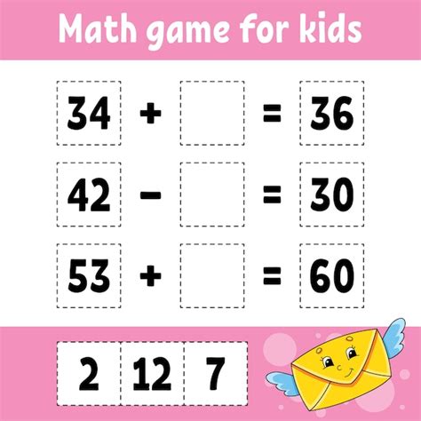 아이들을위한 수학 게임 교육 개발 워크 시트 사진이있는 활동 페이지 아이들을위한 게임 프리미엄 벡터