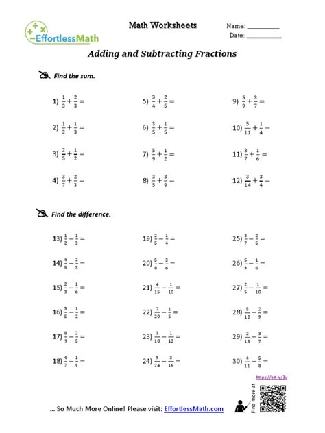adding and subtracting fractions pdf