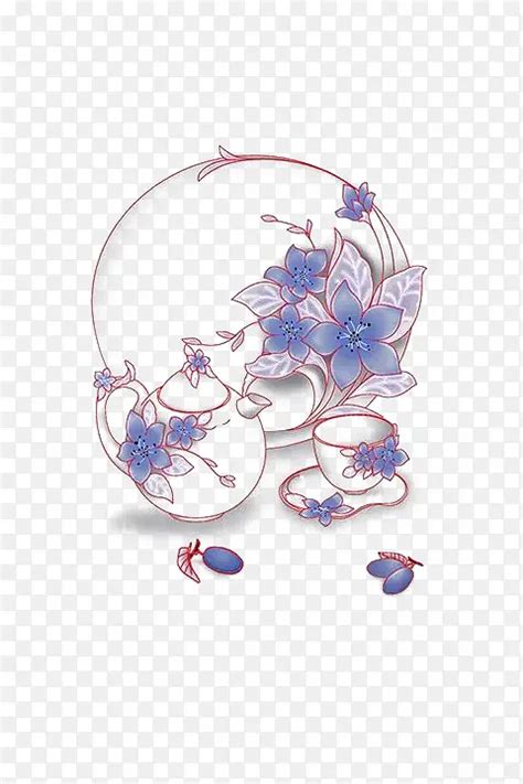 一套印蓝色小花的精美瓷器png图片素材下载 图片编号yoelxloy 免抠素材网