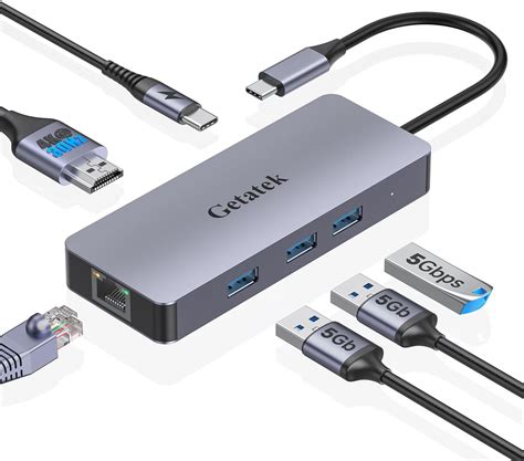Getatek Usb C Ethernet Hub 6 Ports Usb C Multiport Adapter