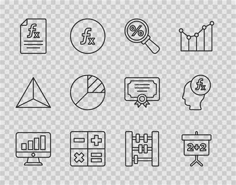 Set Line Computer Monitor With Graph Chart Chalkboard Magnifying
