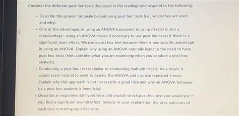 Solved Consider The Different Post Hoc Tests Discussed In