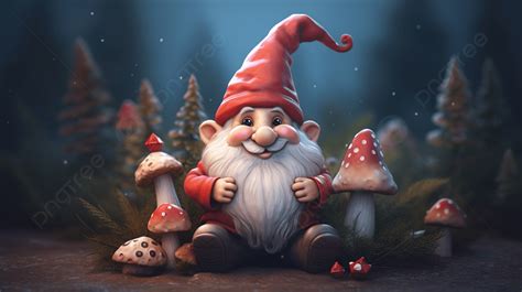 Gnome Sitting On A Tree Surrounded By Mushrooms Background Gnome Picture Christmas Christmas