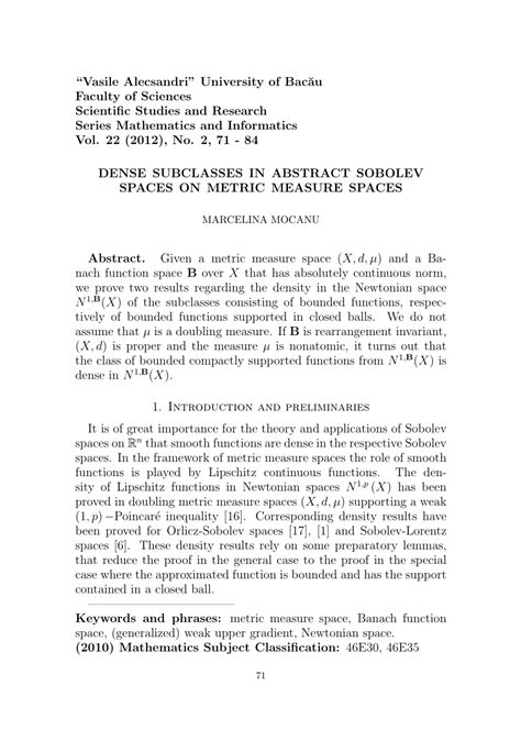 Pdf Dense Subclasses In Abstract Sobolev Spaces On Metric Measure Spaces