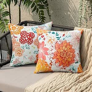 Amazon Com Pyonic Decorative Outdoor Pillows Set Of Waterproof Flowers Patio Pillow Covers