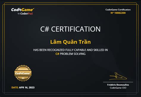 Codingame Certification