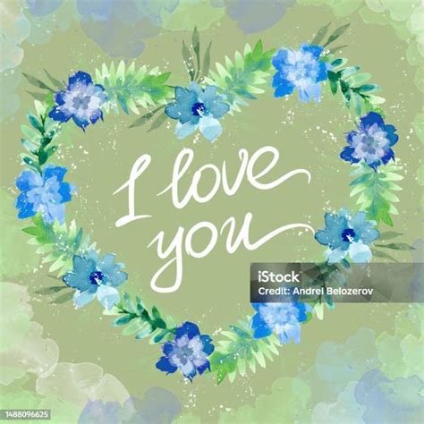 나는 당신을 사랑합니다 푸른 꽃과 녹색 배경에 하트가 있는 엽서 공주에 대한 스톡 벡터 아트 및 기타 이미지 공주 귀여운