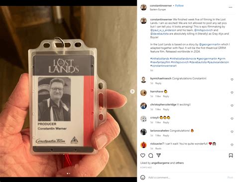 Instagram Post From Constantin Werner Film Has Completed Five Weeks Of Filming Also Shows The