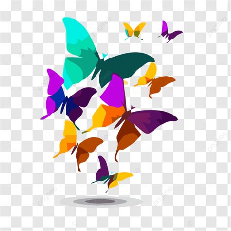 화려한 나비와 함께 간단한 추상 배경 벡터 흰색 배경에 나비의 단순한 다채로운 아이콘 그림자 없음 작은 프레임 중앙 Png