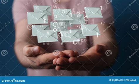 3d Rendering Of Floating Connected Message Icons On A Palm Of A Hand
