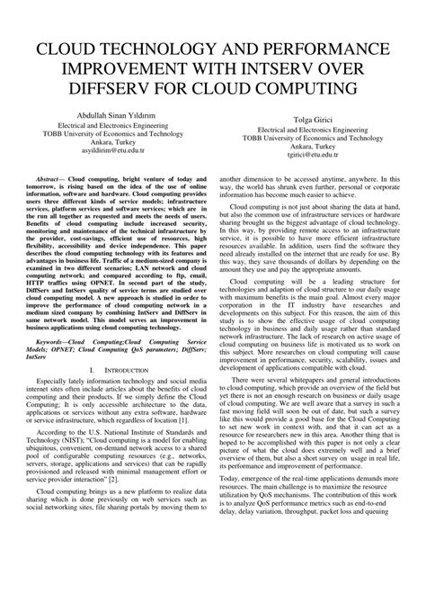 Pdf Cloud Technology And Performance Improvement With Intserv Over Diffserv For Cloud Computing